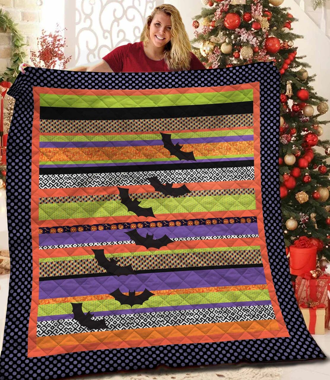 Bat Quilt Bedding Set Bedroom Decor, Gifts for Family - Bluefink