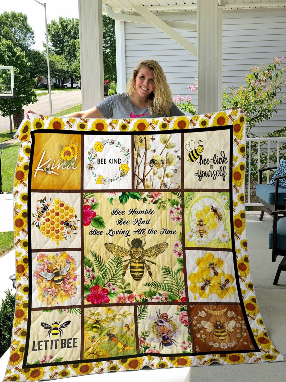 Bee Bee Humble Bee Kind Quilt Bedding Set Blanket - Bluefink