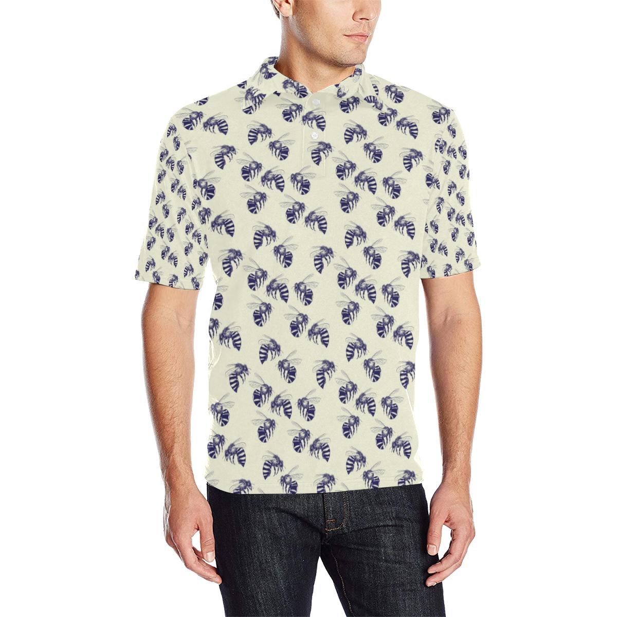 Bee Pattern Print Design 02 Men Polo Shirt - Bluefink