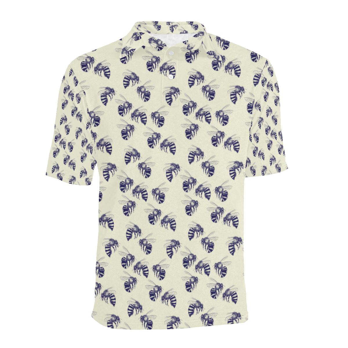 Bee Pattern Print Design 02 Men Polo Shirt - Bluefink