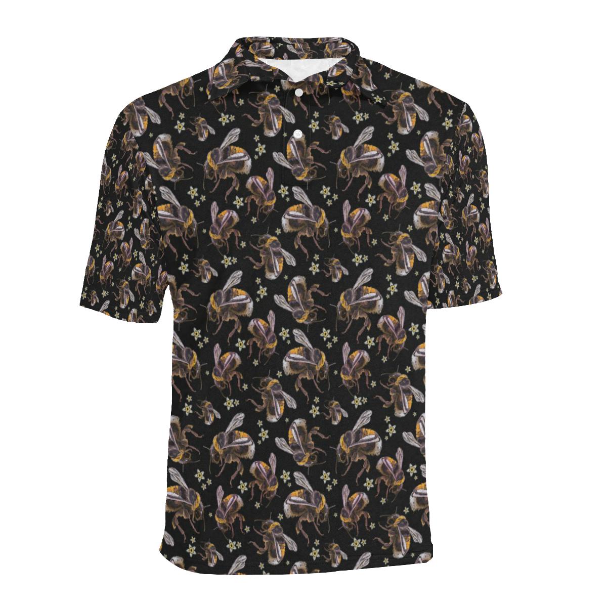 Bee Pattern Print Design 04 Men Polo Shirt - Bluefink