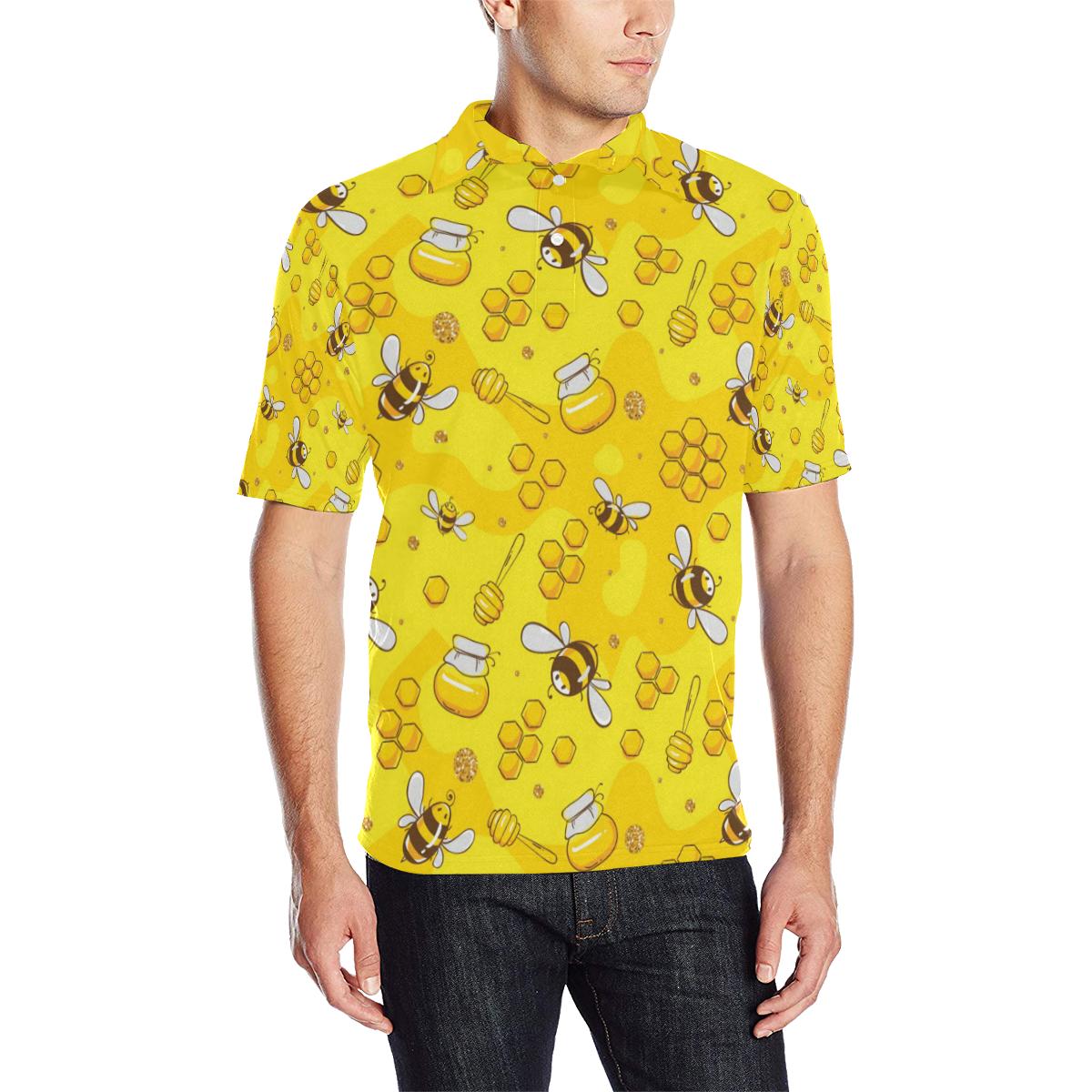 Bee Pattern Print Design Bee01 Men Polo Shirt - Bluefink