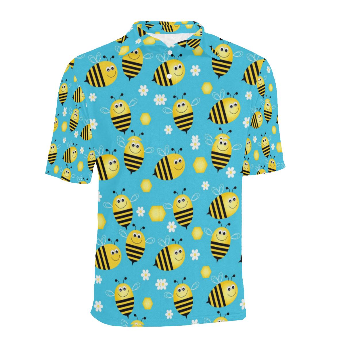 Bee Pattern Print Design Bee06 Men Polo Shirt - Bluefink
