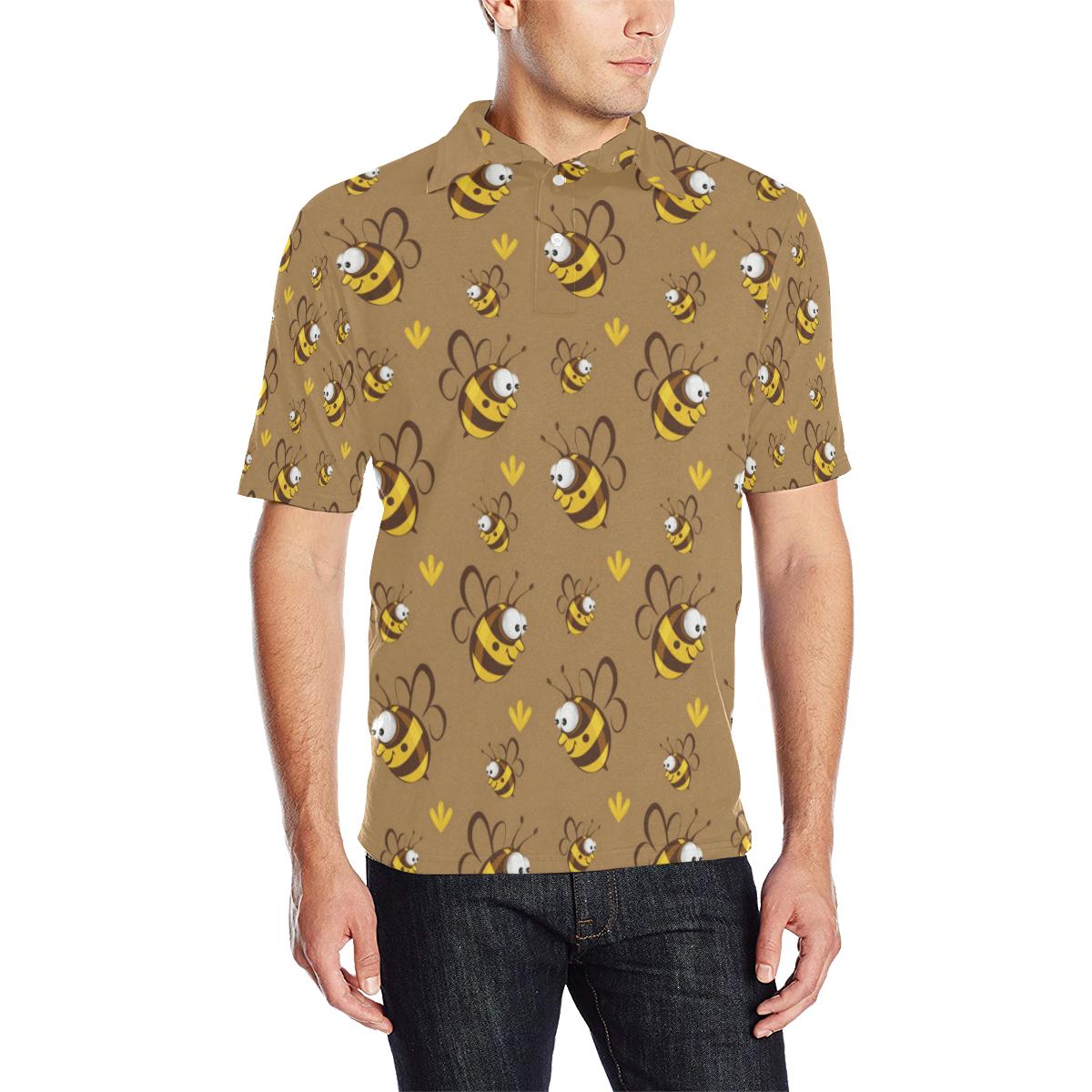 Bee Pattern Print Design Bee09 Men Polo Shirt - Bluefink