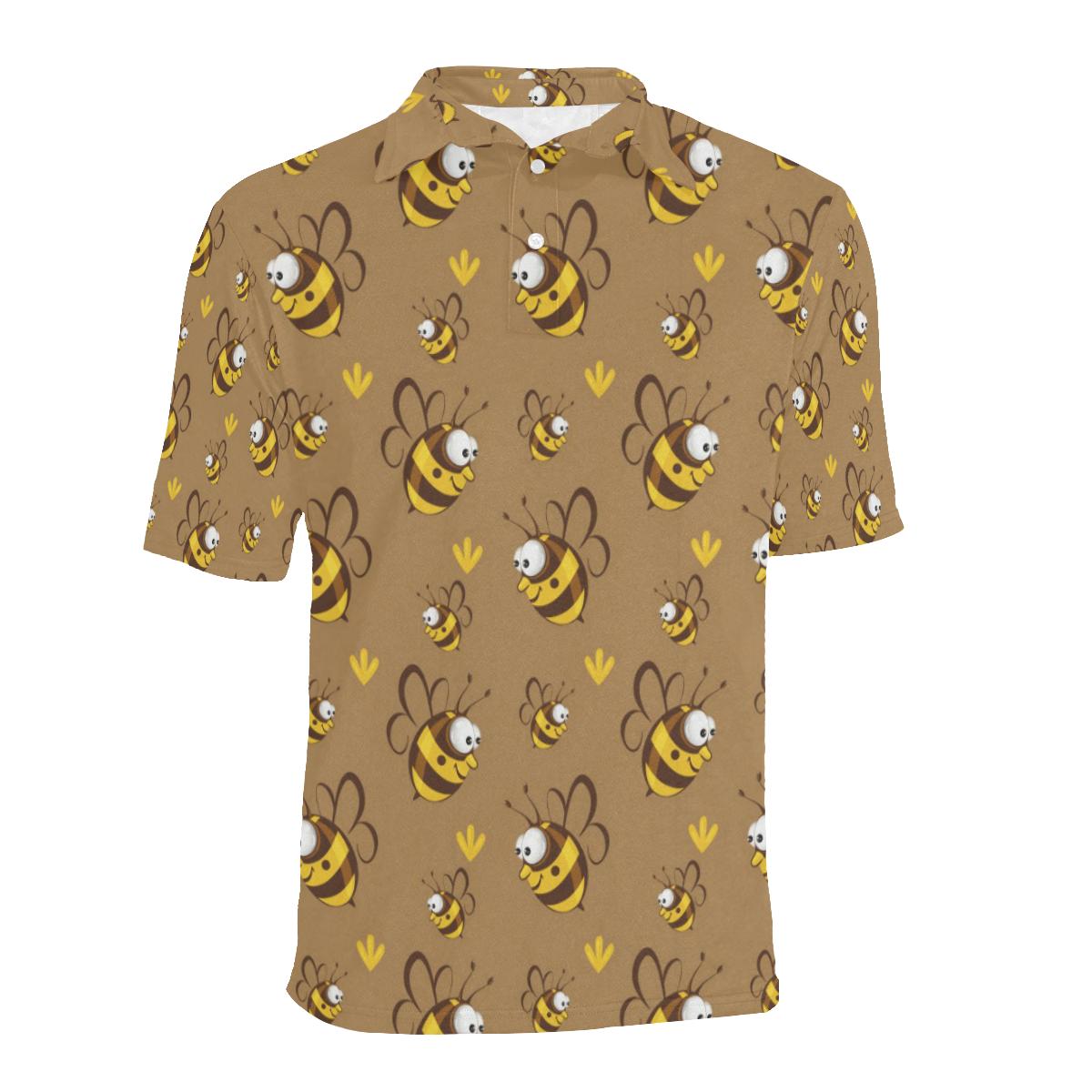 Bee Pattern Print Design Bee09 Men Polo Shirt - Bluefink