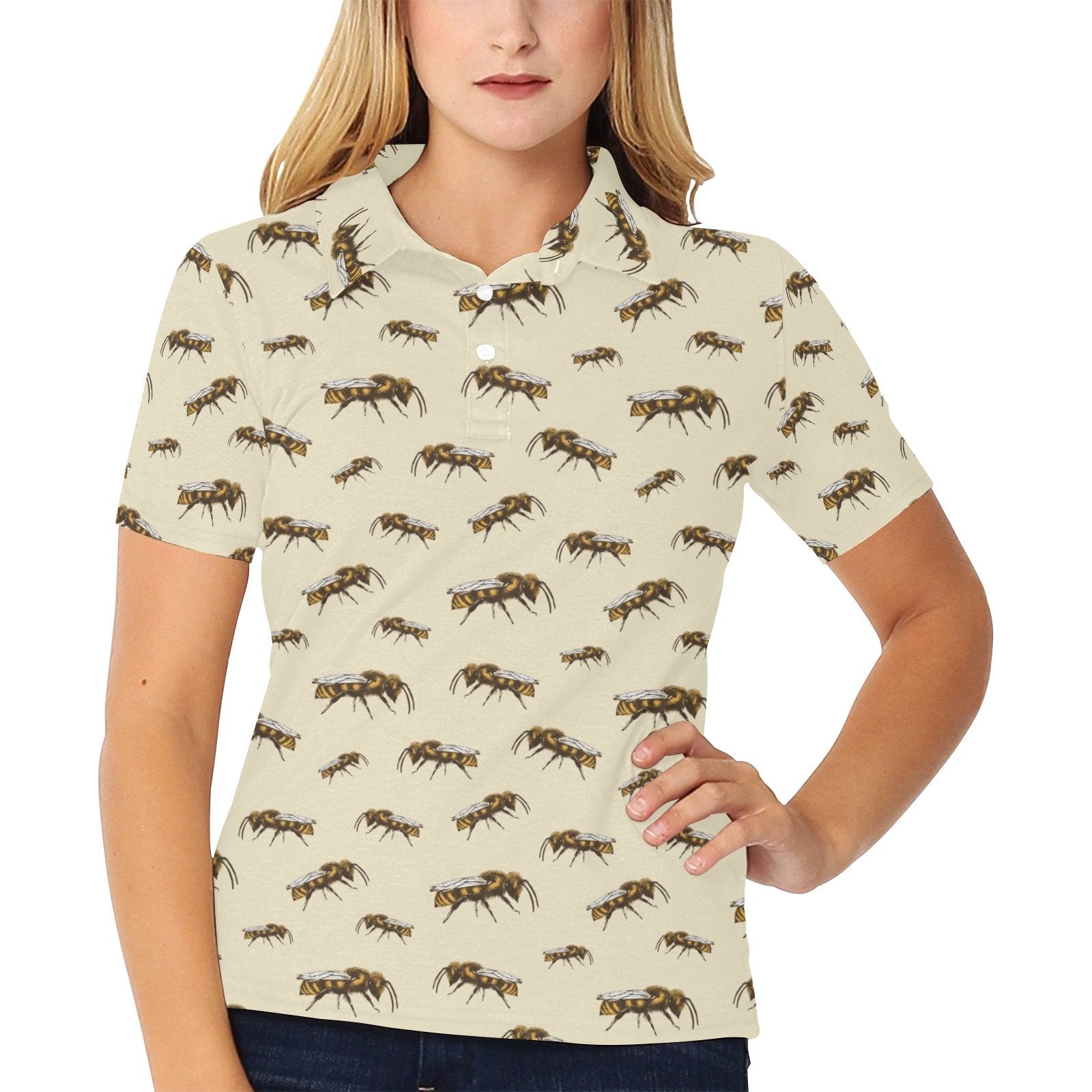 Bee Print Design Women's Polo Shirt - Bluefink