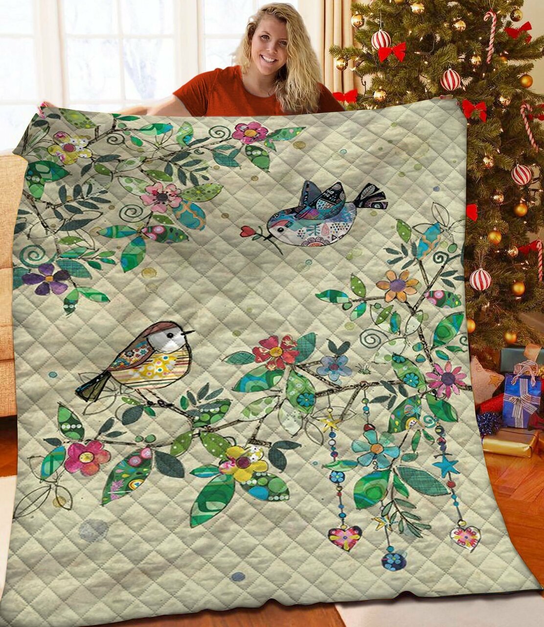 Bird Quilt Bedding Set Aj Bedroom Decor, Gifts for Family - Bluefink
