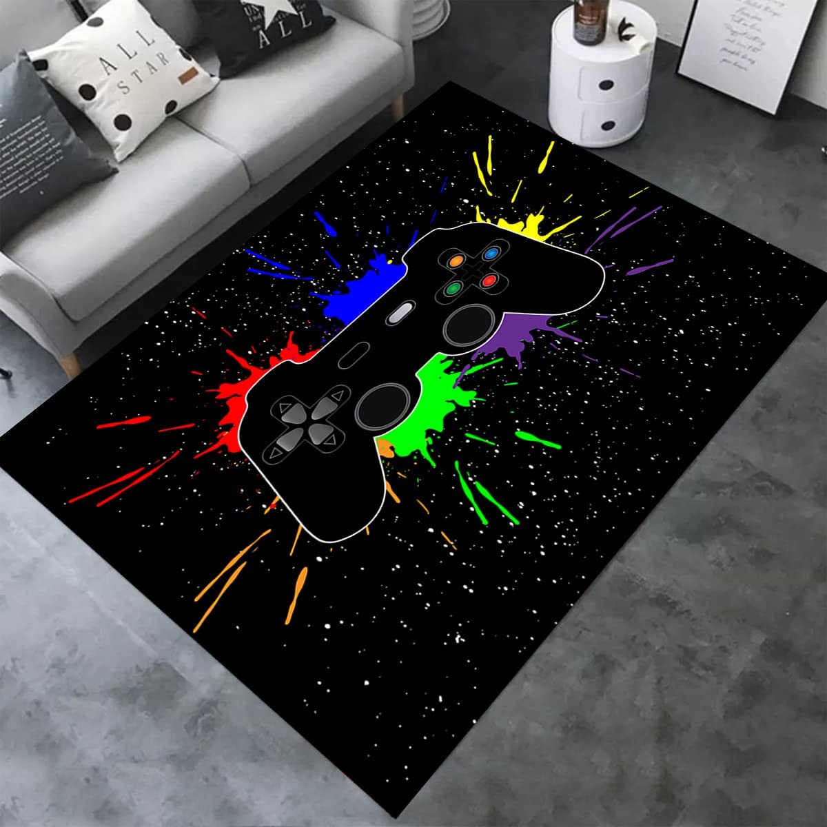 Black Carpet with 3D Printed Gamer Gamepad Controller Bedroom Rug for ...