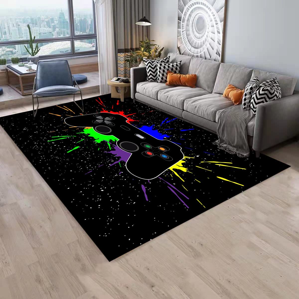 Black Carpet with 3D Printed Gamer Gamepad Controller Bedroom Rug for ...