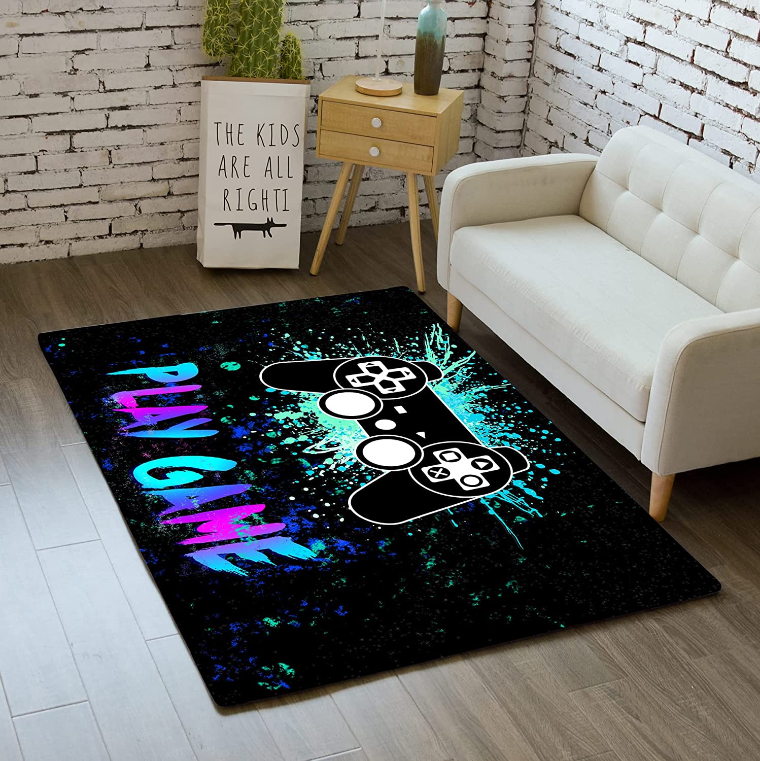 Black Gamer Rug with Game Controller and Video Player Design for Game ...