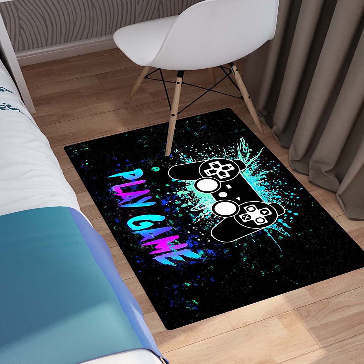 Black Gamer Rug with Game Controller and Video Player Design for Game ...
