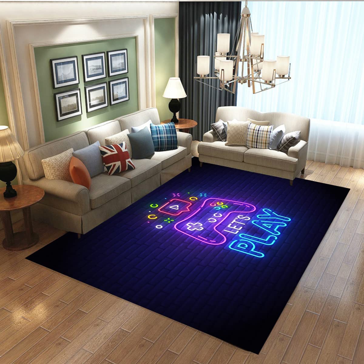 Black Games Carpet with 3D Watercolor Colorful Printed Controller Rug ...