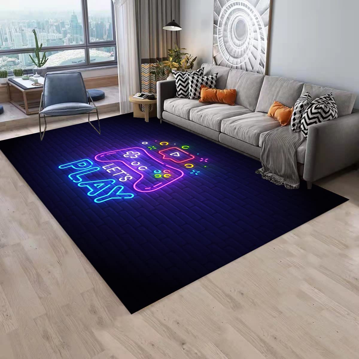 Black Games Carpet with 3D Watercolor Colorful Printed Controller Rug ...