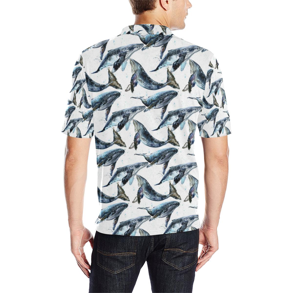 Blue Whale Pattern Print Design 03 Men Polo Shirt - Bluefink