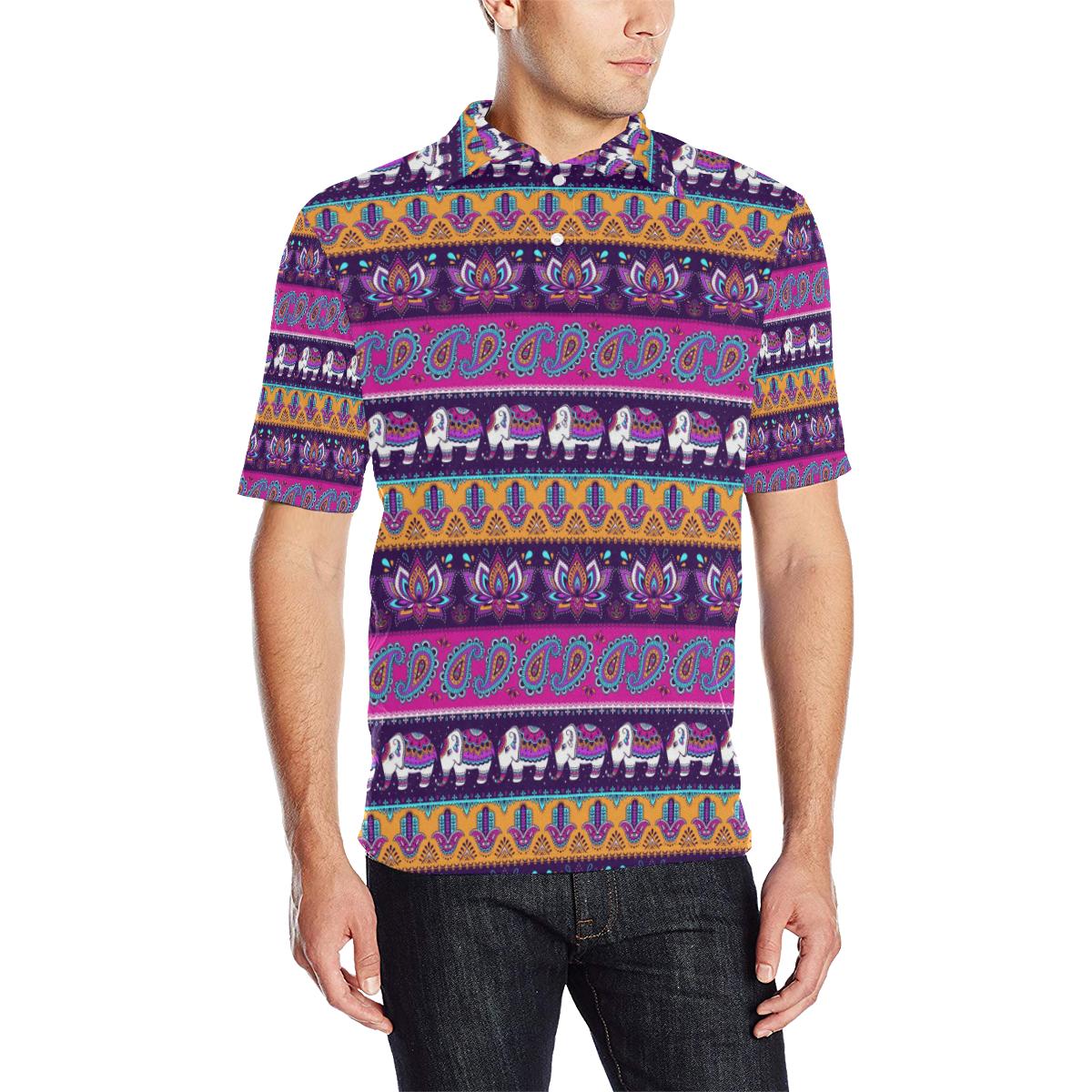 Boho Indian Style Pattern Men Polo Shirt - Bluefink