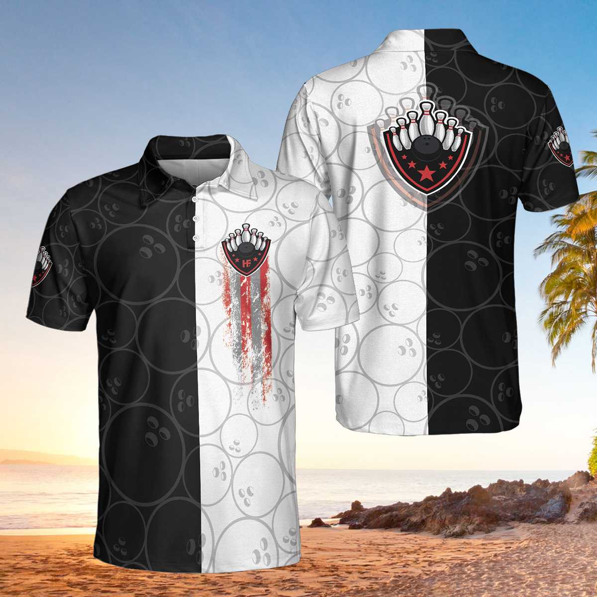 Bowling Black And White Pattern Polo Shirt - Bluefink