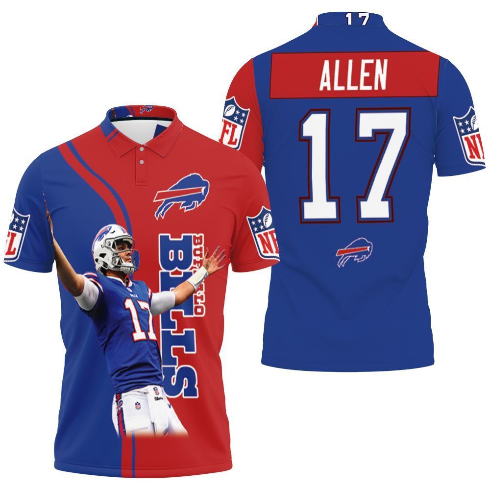 Buffalo Bills Number 17 Josh Allen 3D Polo Shirt - Bluefink