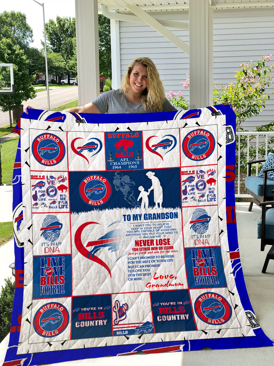 Buffalo Bills To My Grandson Love Grandmom Quilt Bedding Set Bedroom ...