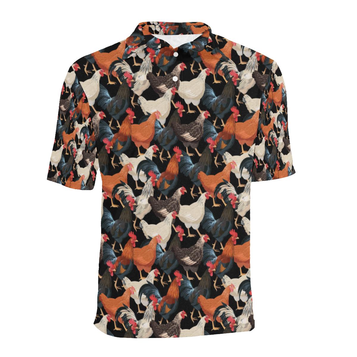 Chicken Print Pattern Men Polo Shirt - Bluefink
