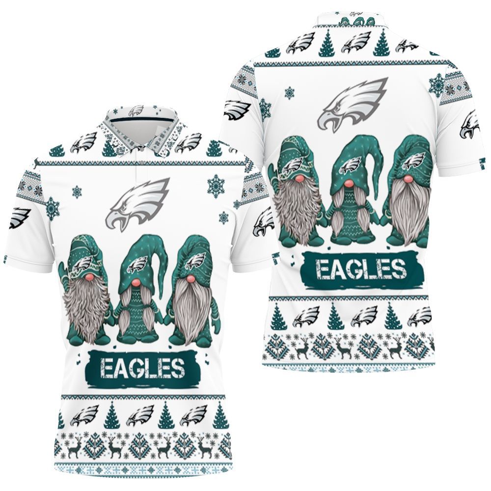Christmas Gnomes Philadelphia Eagles Christmas 3D Polo Shirt - Bluefink