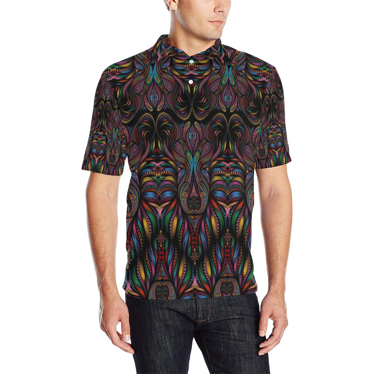Colorful Art Wolf Men Polo Shirt - Bluefink