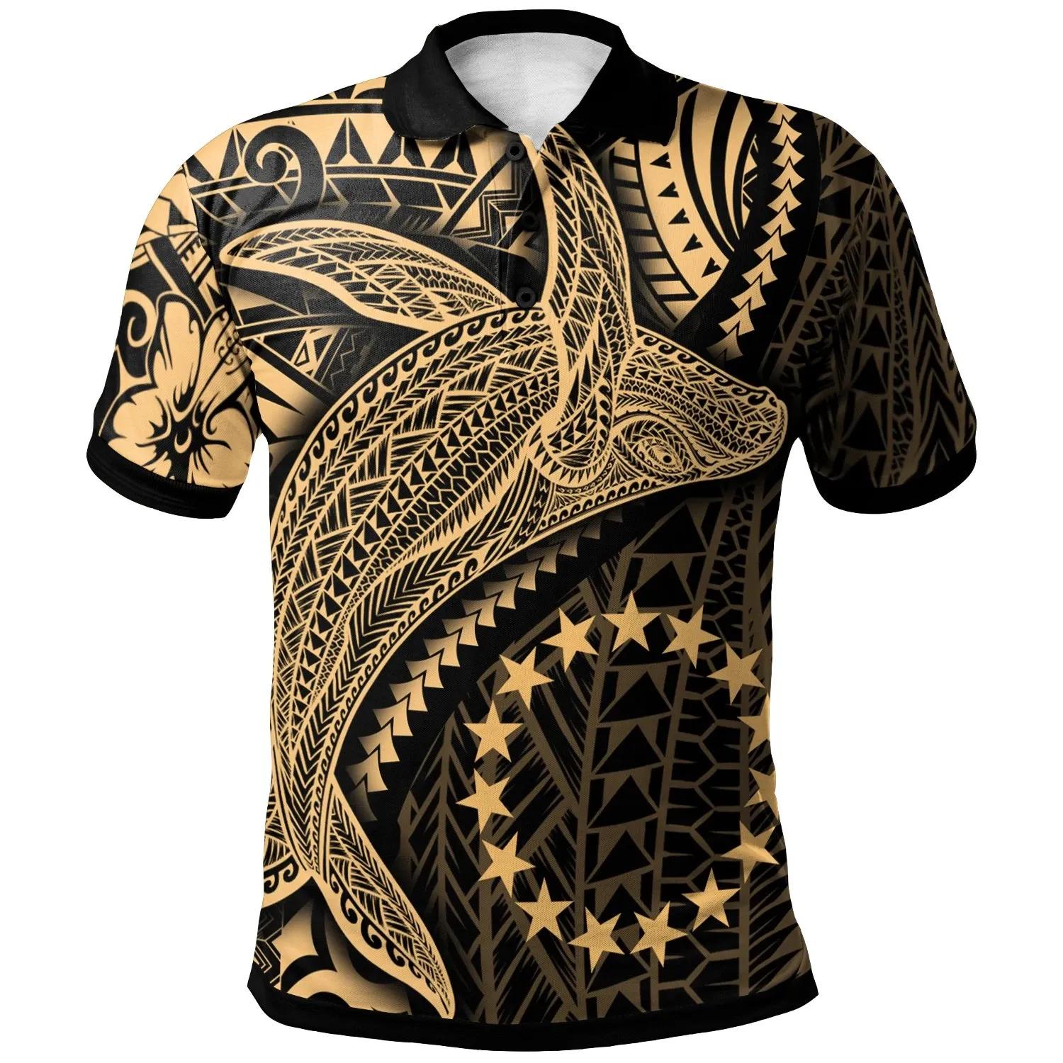 Cook Islands Polo Shirt - Humpback Whale & Coat of Arms Gold - Bluefink