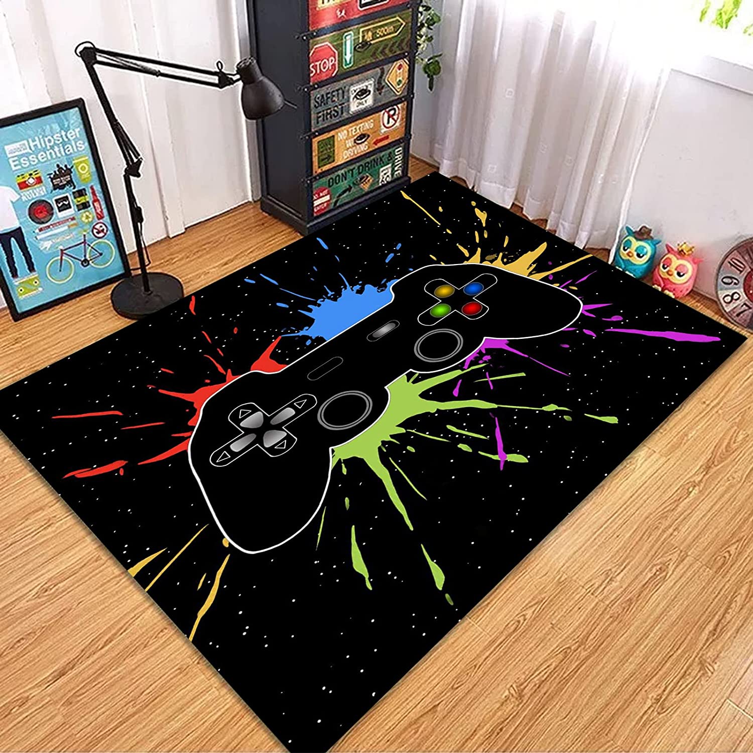 Cool Gamer Floor Rugs for Living Room Teens with Blue Gamepad Design ...