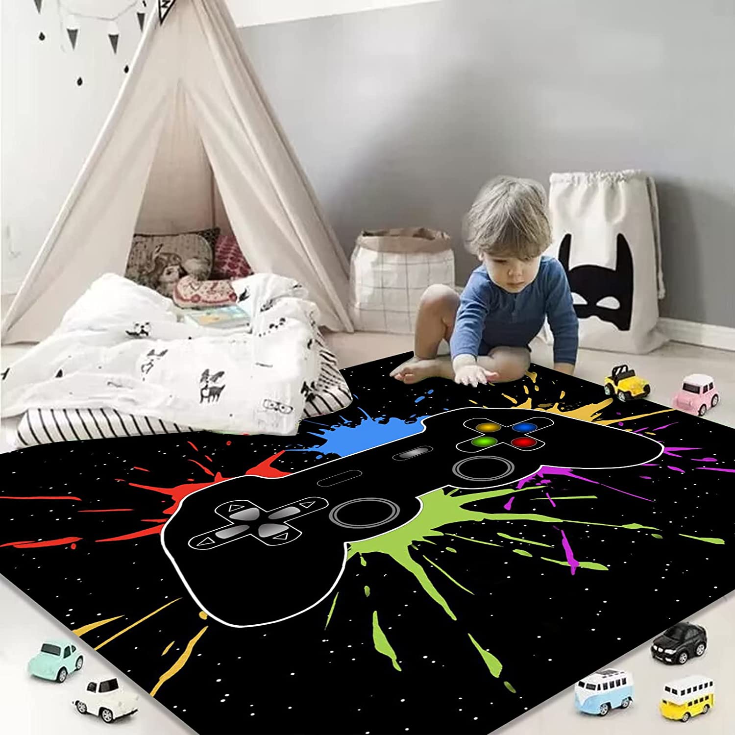 Cool Gamer Floor Rugs for Living Room Teens with Blue Gamepad Design ...