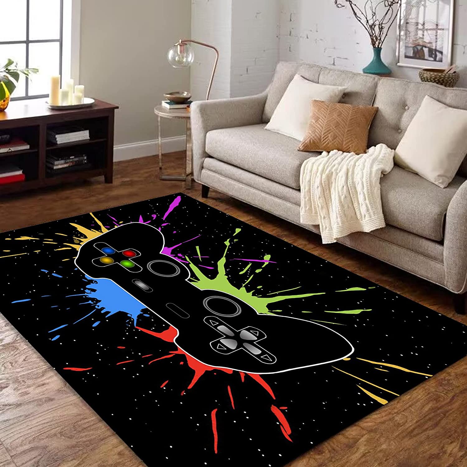 Cool Gamer Floor Rugs for Living Room Teens with Blue Gamepad Design ...