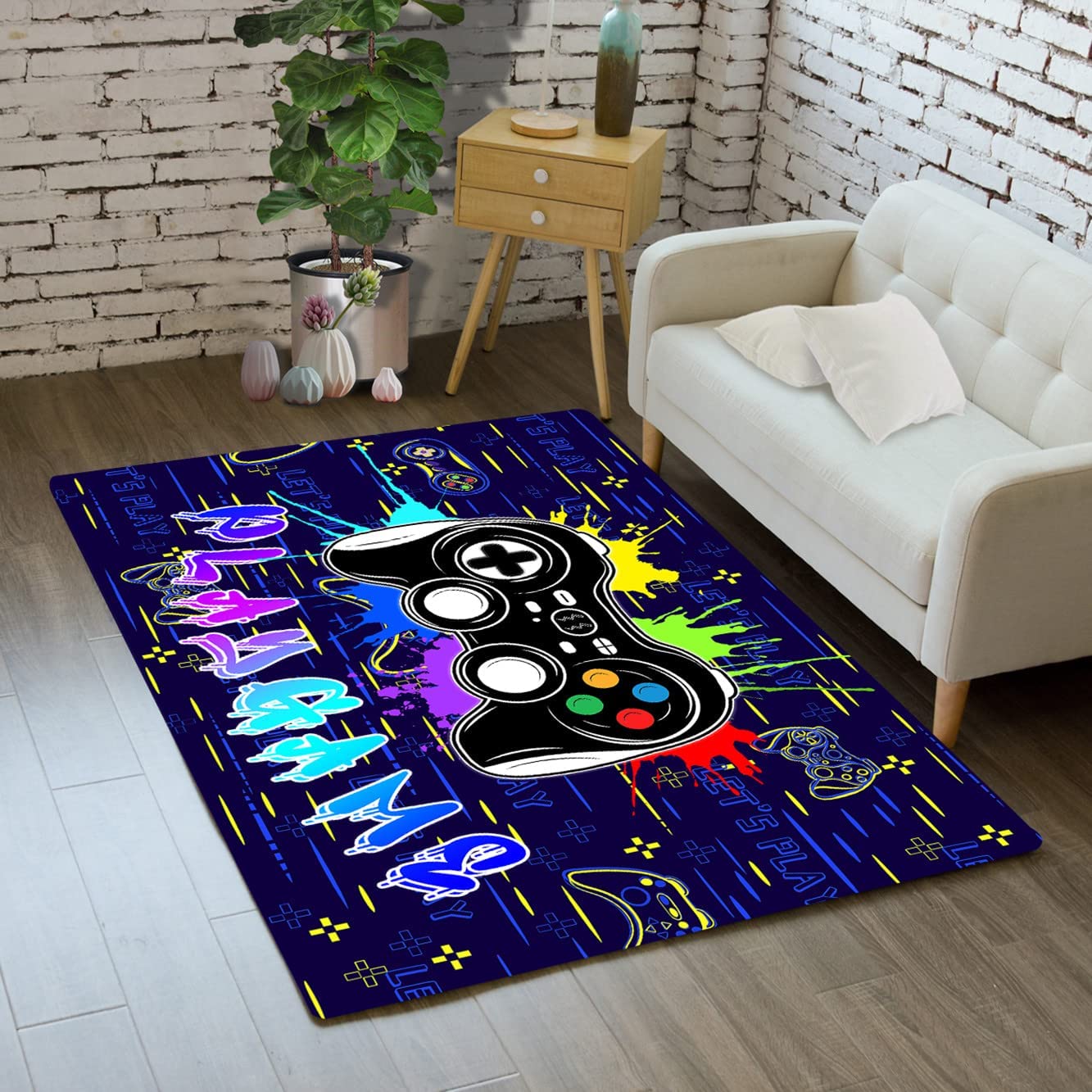 Cool Gaming Area Rug for Kids Room with Gamepad Design and Sofa Floor ...