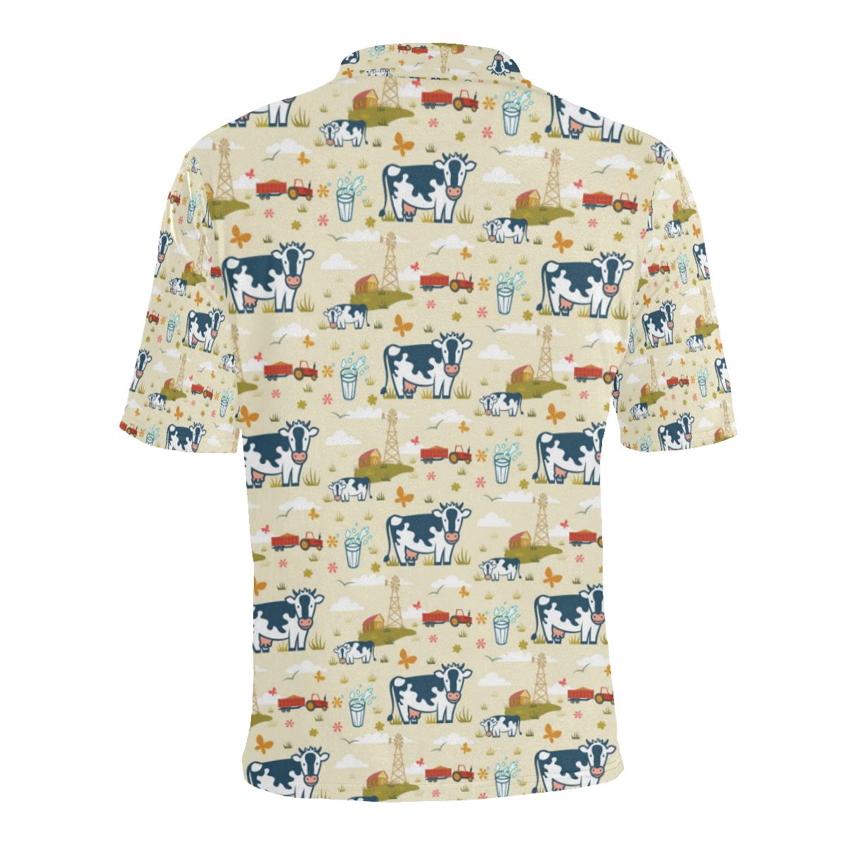 Cow Farm Design Print Men Polo Shirt - Bluefink