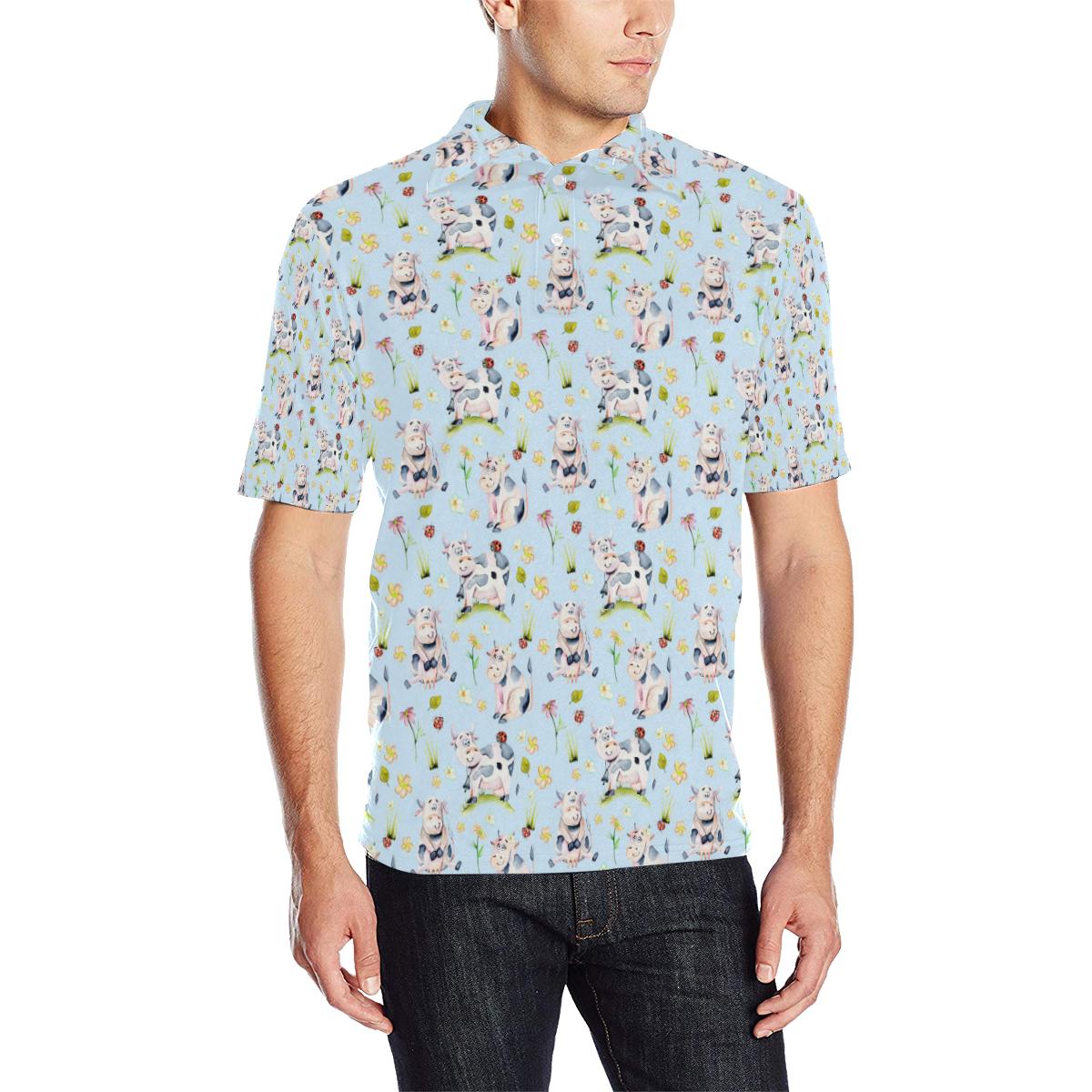 Cow Happy Pattern Print Design 05 Men Polo Shirt - Bluefink