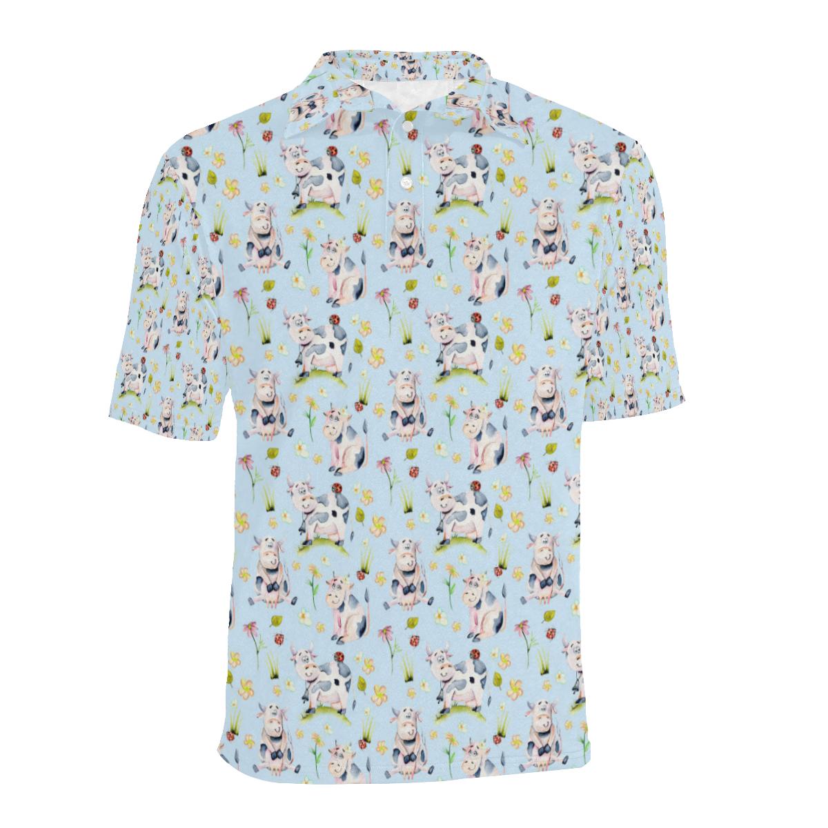 Cow Happy Pattern Print Design 05 Men Polo Shirt - Bluefink