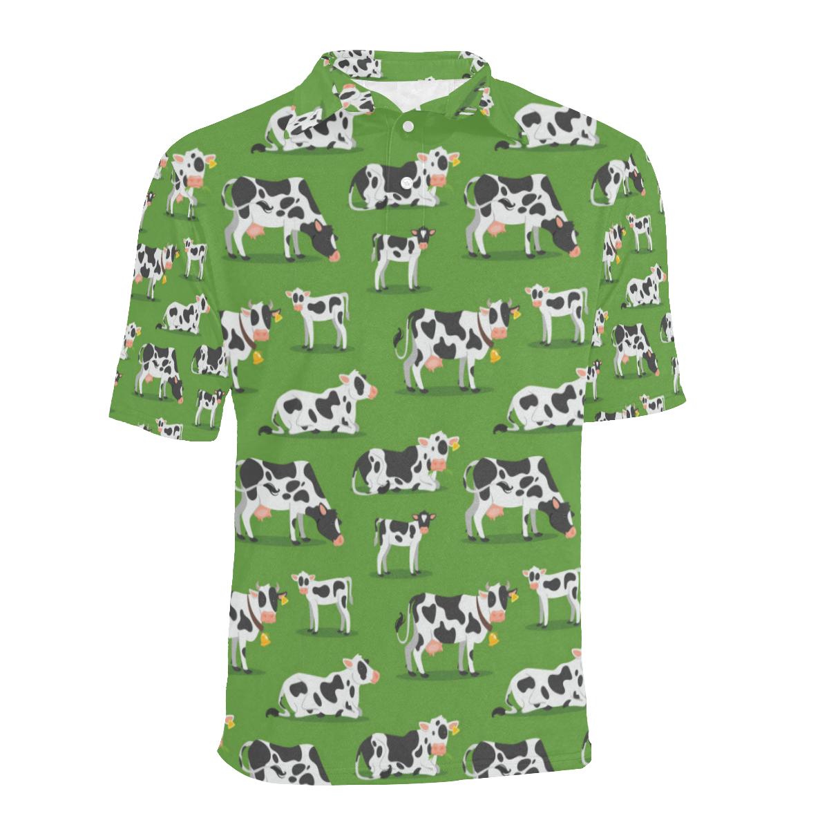 Cow Happy Print Pattern Men Polo Shirt - Bluefink