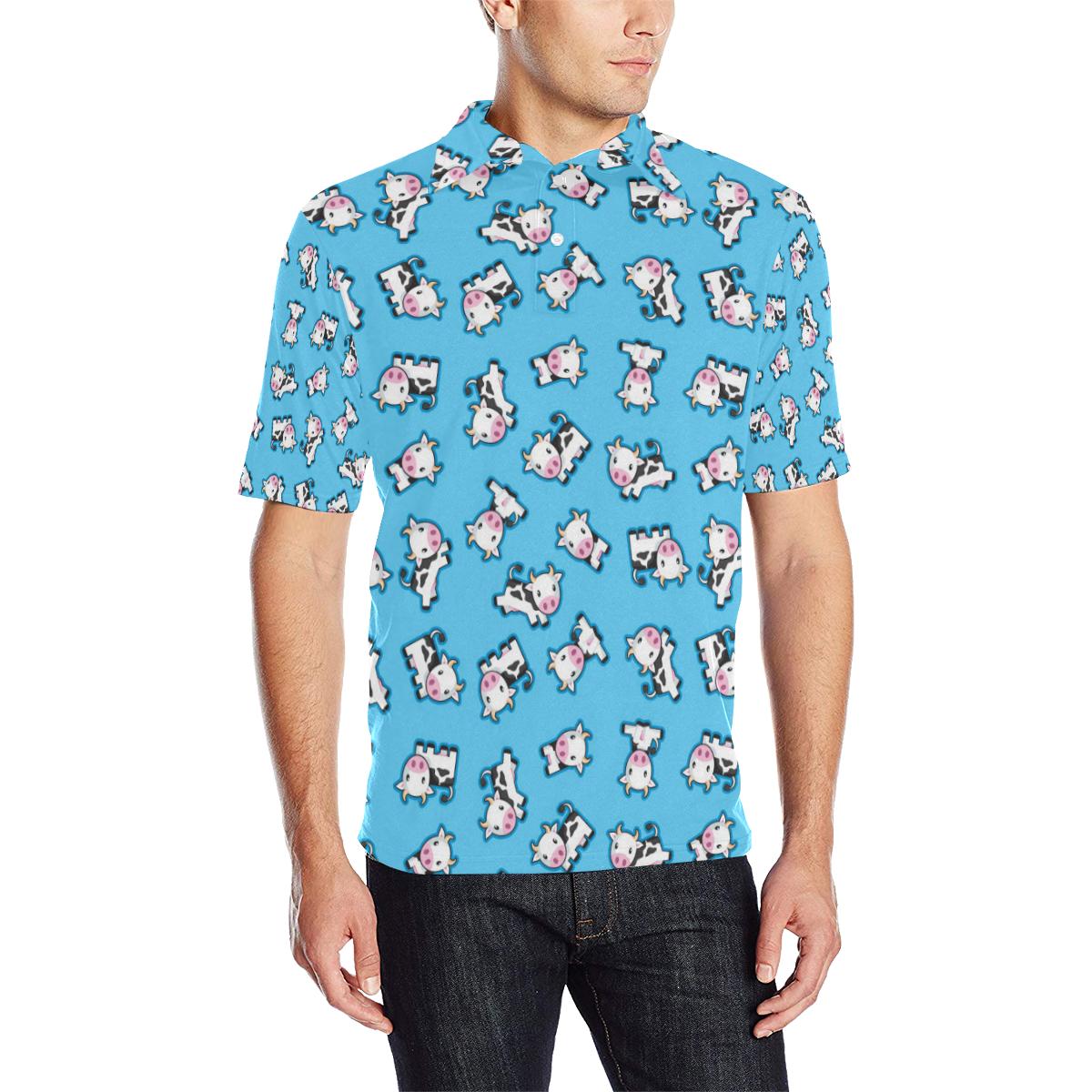 Cow Pattern Print Design 01 Men Polo Shirt - Bluefink