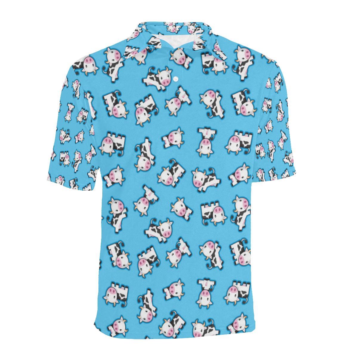 Cow Pattern Print Design 01 Men Polo Shirt - Bluefink