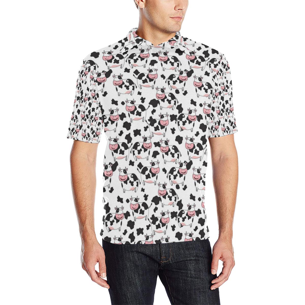 Cow Pattern Print Design 02 Men Polo Shirt - Bluefink