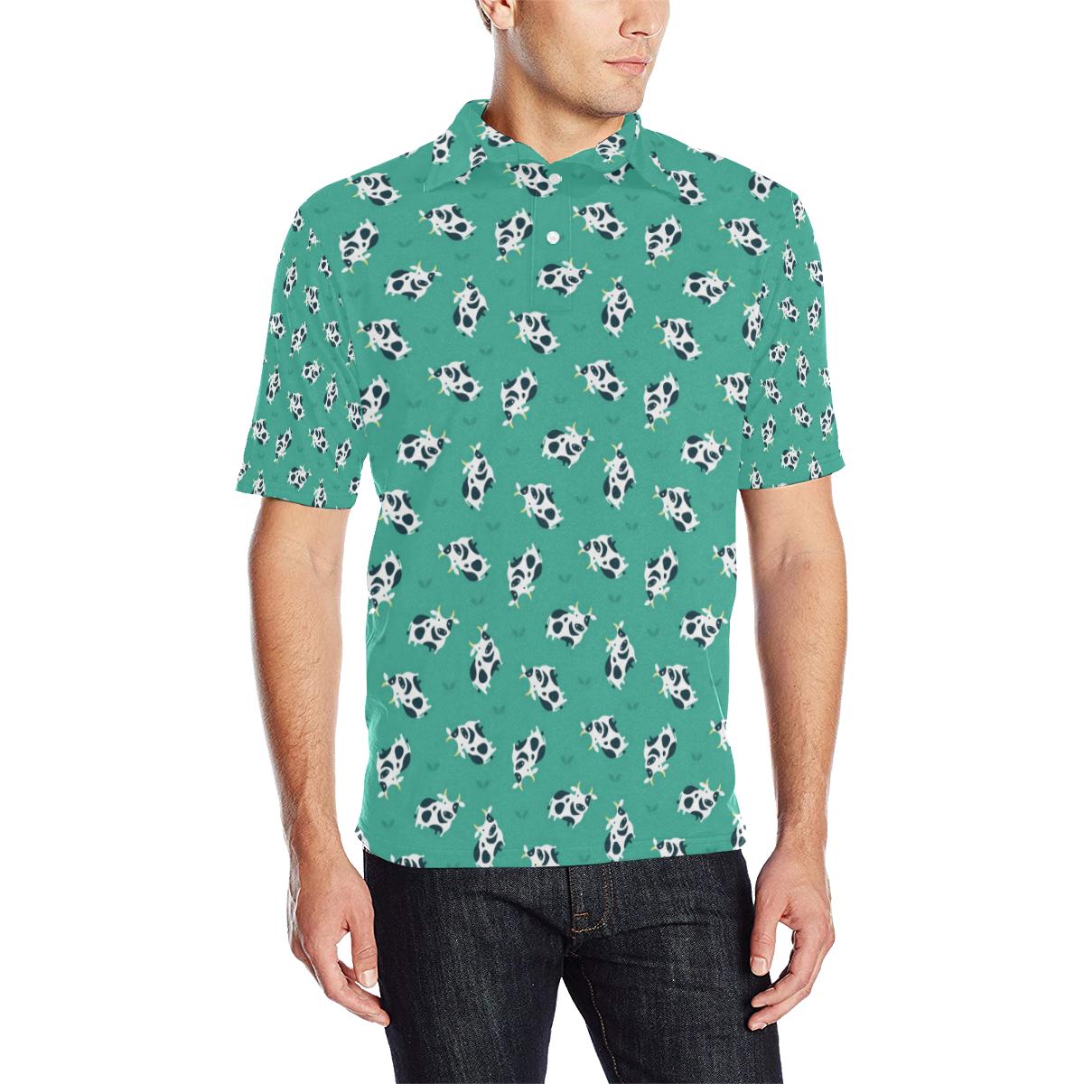 Cow Pattern Print Design 03 Men Polo Shirt - Bluefink