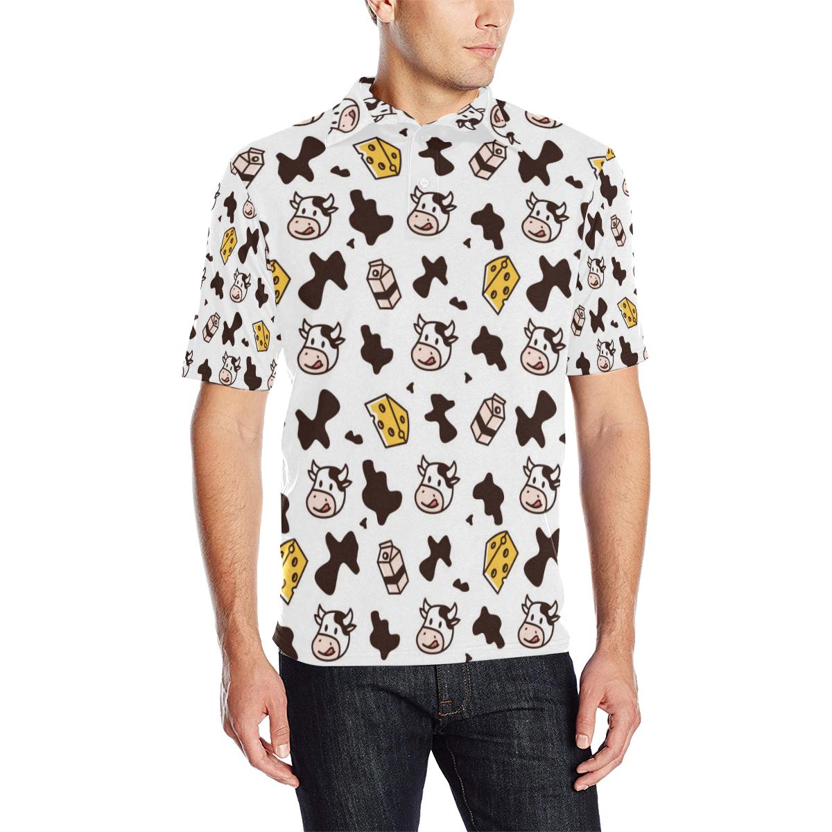 Cow Pattern Print Design 06 Men Polo Shirt - Bluefink