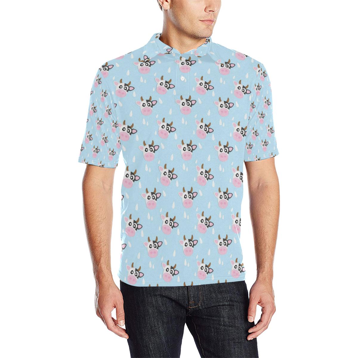 Cow Pattern Print Design 07 Men Polo Shirt - Bluefink
