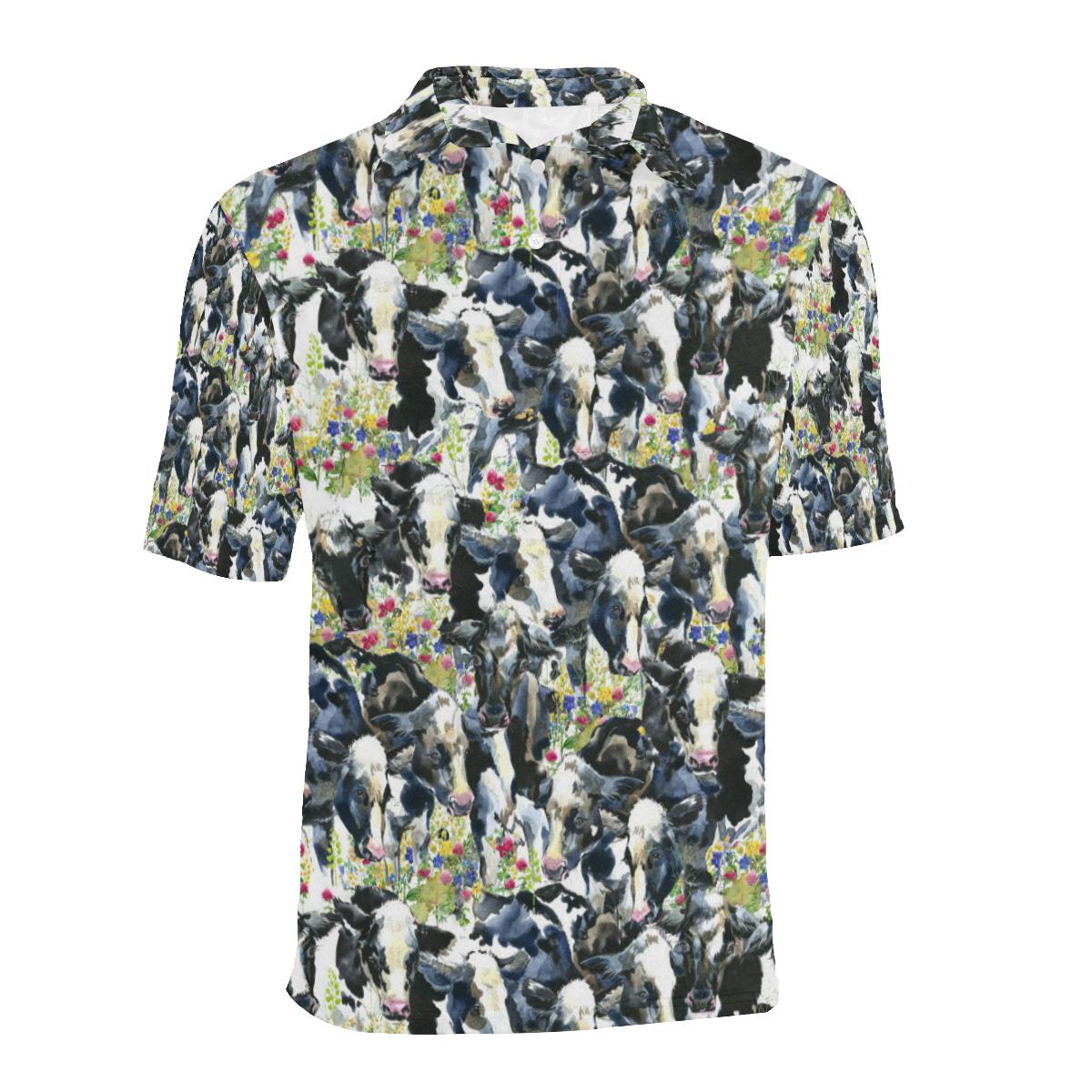 Cow Watercolor Print Pattern Men Polo Shirt - Bluefink