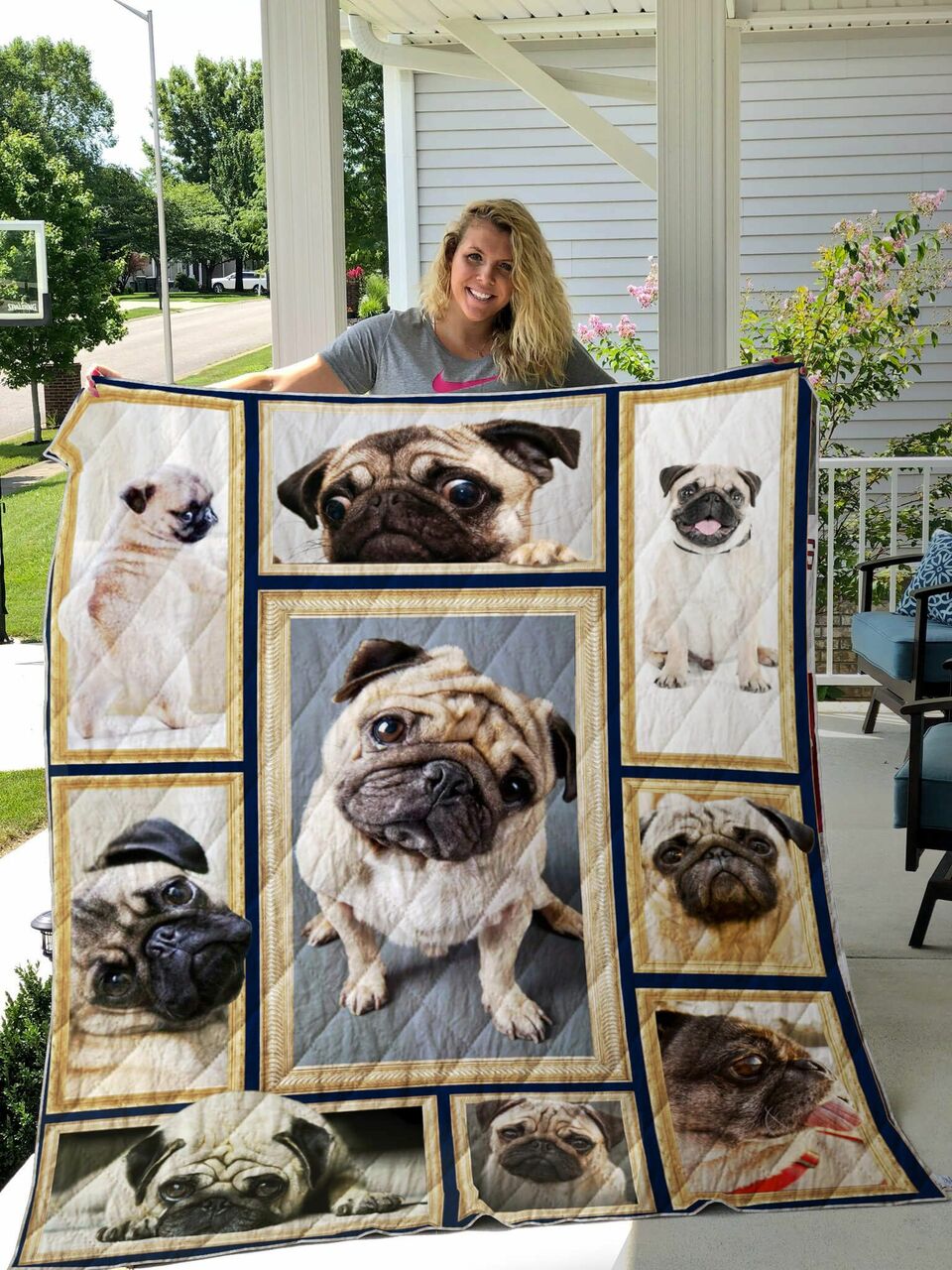 Cute Pug Dog Quilt Bedding Set Blanket - Bluefink