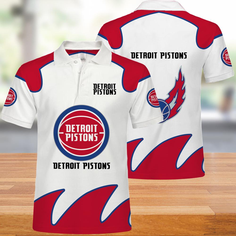 Detroit Pistons Button Up Polo Shirt - Bluefink