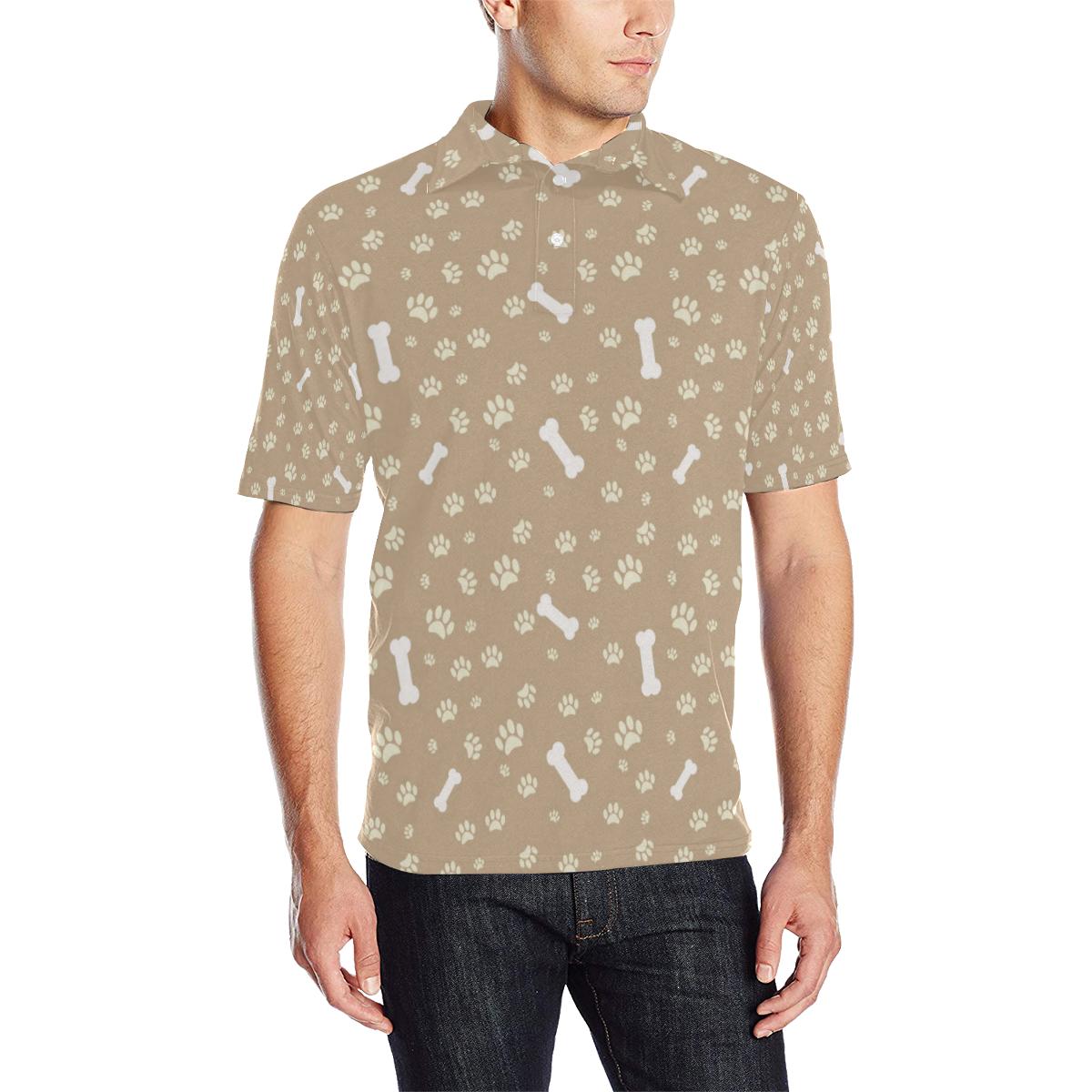 Dog Bone Paw Pattern Print Design 01 Men Polo Shirt - Bluefink