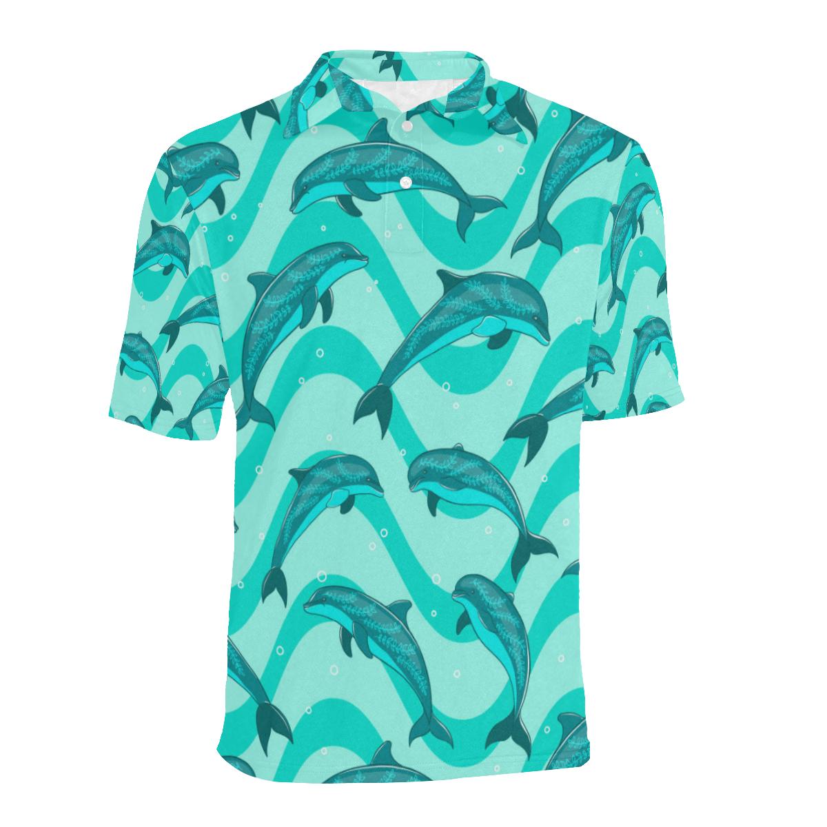 Dolphin Wave Print Men Polo Shirt - Bluefink