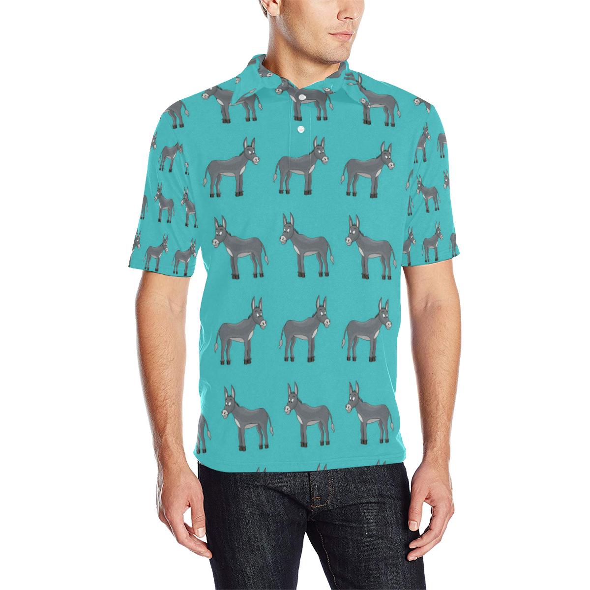 Donkey Pattern Print Design 01 Men Polo Shirt - Bluefink