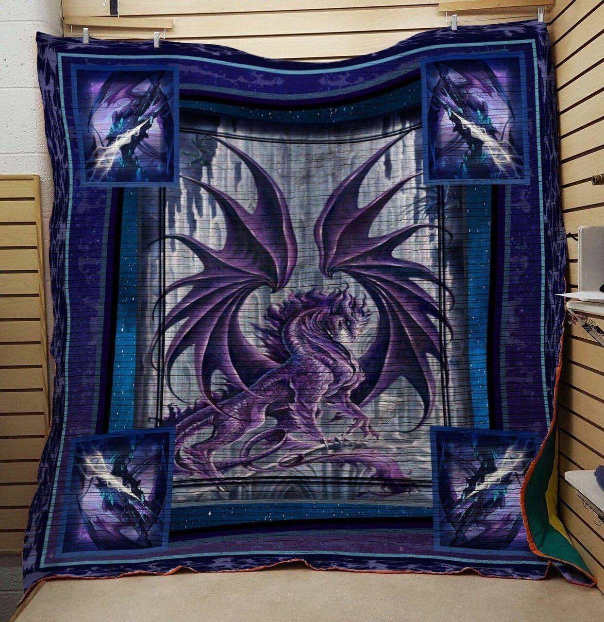 Dragon Print Quilt Bedding Set with Optional Personalization - Bluefink