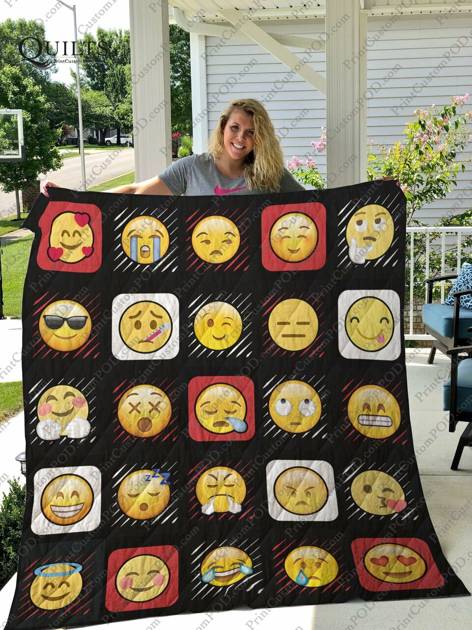 Emojis Funny Quilt Bedding Set Blanket - Bluefink