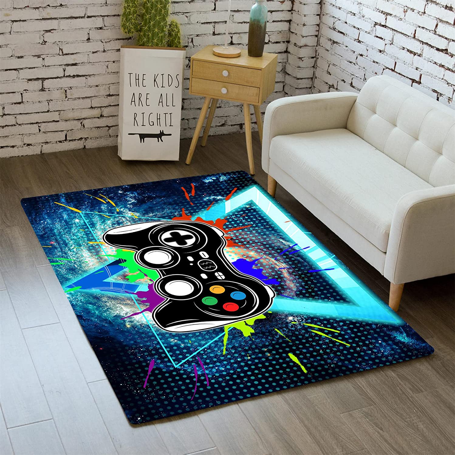 Enhance Gamer Room Decor with Blue Upside-Down Triangle Gaming Carpets ...