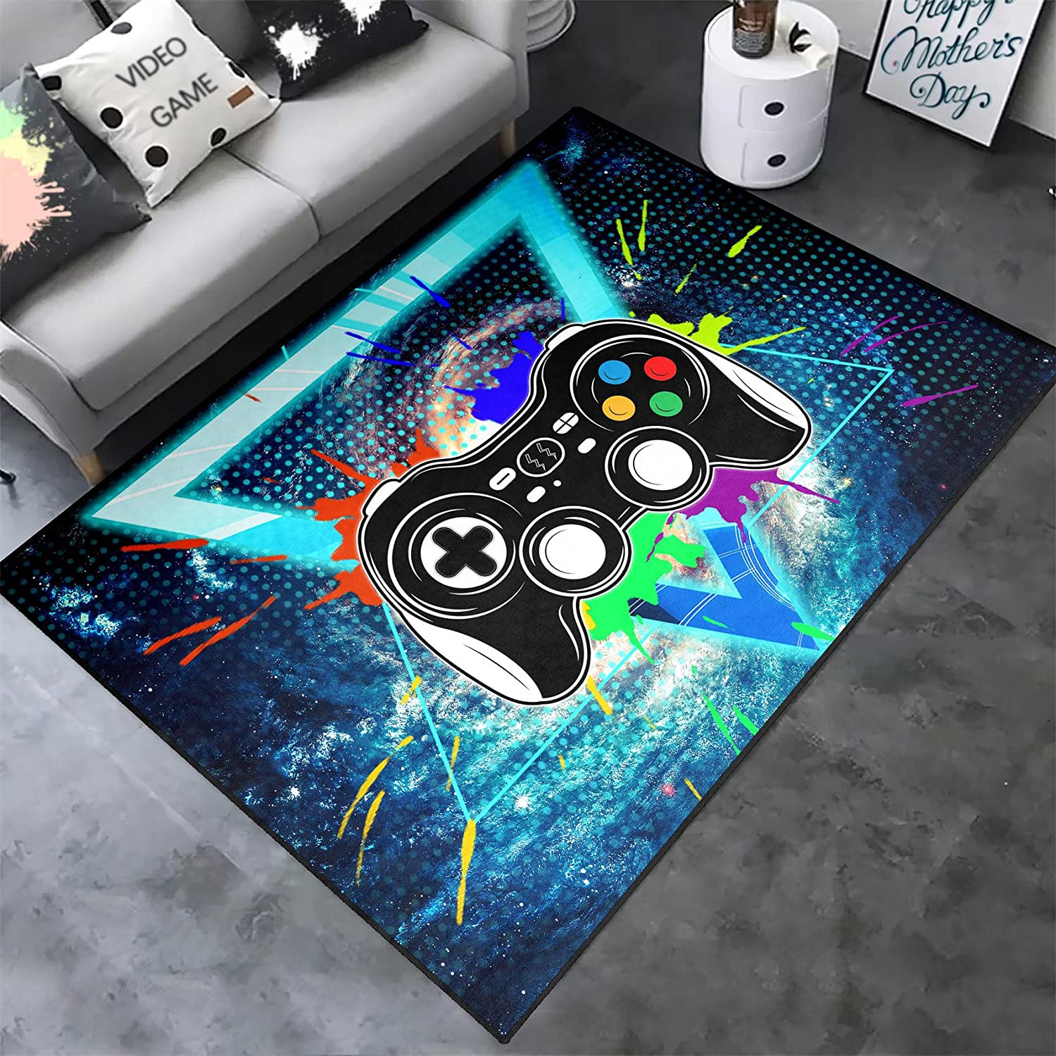 Enhance Gamer Room Decor with Blue Upside-Down Triangle Gaming Carpets ...